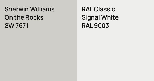 Sherwin Williams On the Rocks vs. RAL Classic Signal White comparison