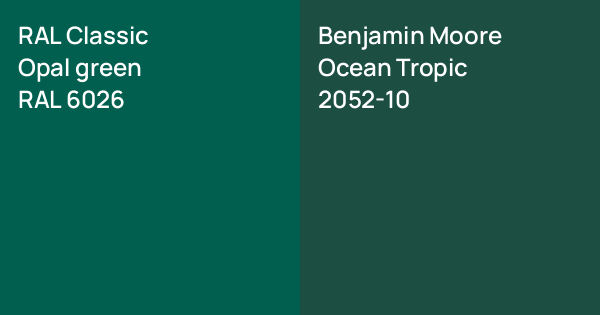 RAL Classic Opal green vs. Benjamin Moore Ocean Tropic comparison