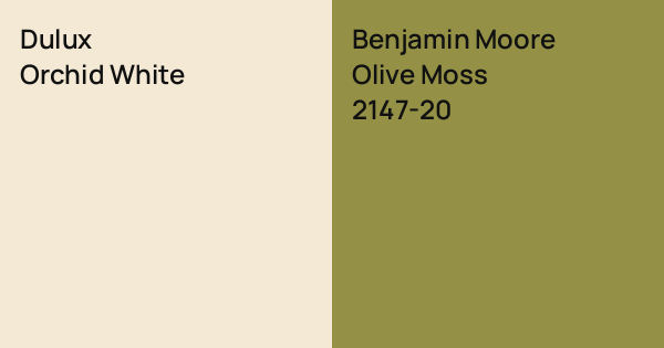 Dulux Orchid White vs. Benjamin Moore Olive Moss comparison