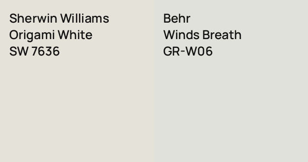 Sherwin Williams Origami White vs. Behr Winds Breath comparison