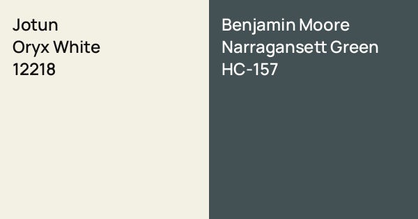 Jotun Oryx White vs. Benjamin Moore Narragansett Green comparison