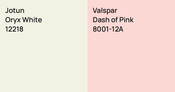 Jotun Oryx White vs. Valspar Dash of Pink comparison