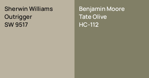 Sherwin Williams Outrigger vs. Benjamin Moore Tate Olive comparison