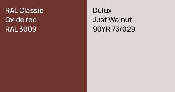 RAL Classic Oxide red vs. Dulux Just Walnut comparison