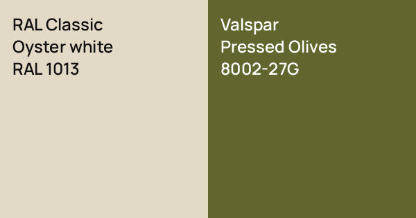 RAL Classic Oyster white vs. Valspar Pressed Olives comparison