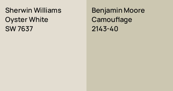 Sherwin Williams Oyster White vs. Benjamin Moore Camouflage comparison