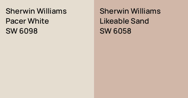 Sherwin Williams Pacer White vs. Sherwin Williams Likeable Sand comparison