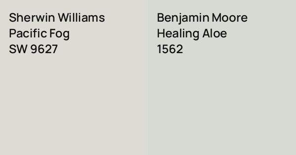 Sherwin Williams Pacific Fog vs. Benjamin Moore Healing Aloe comparison