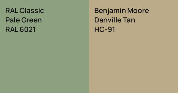 RAL Classic Pale Green vs. Benjamin Moore Danville Tan comparison