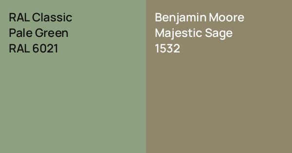 RAL Classic Pale Green vs. Benjamin Moore Majestic Sage comparison