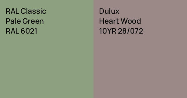 RAL Classic Pale Green vs. Dulux Heart Wood comparison