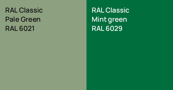 RAL Classic Pale Green vs. RAL Classic Mint green comparison