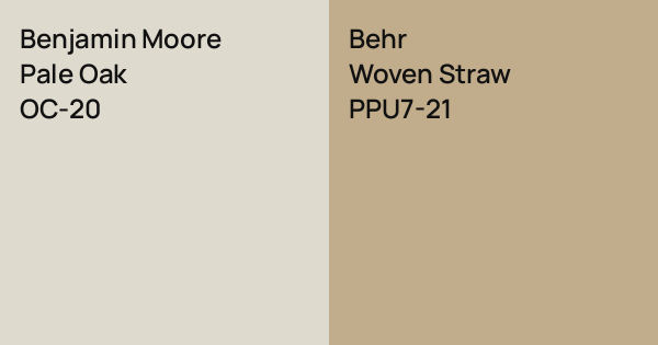 Benjamin Moore Pale Oak vs. Behr Woven Straw comparison