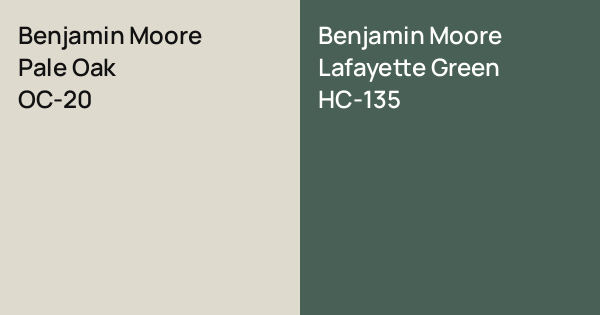 Benjamin Moore Pale Oak vs. Benjamin Moore Lafayette Green comparison