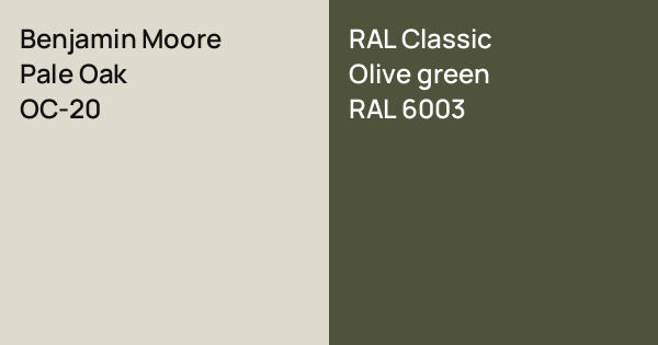 Benjamin Moore Pale Oak vs. RAL Classic Olive green comparison