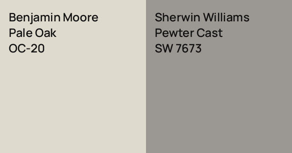 Benjamin Moore Pale Oak vs. Sherwin Williams Pewter Cast comparison