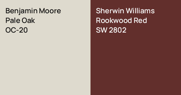 Benjamin Moore Pale Oak vs. Sherwin Williams Rookwood Red comparison