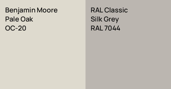 Benjamin Moore Pale Oak vs. RAL Classic Silk Grey comparison