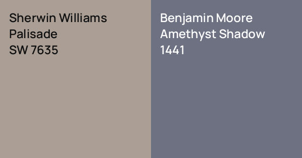 Sherwin Williams Palisade vs. Benjamin Moore Amethyst Shadow comparison