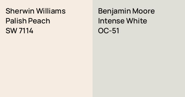Sherwin Williams Palish Peach vs. Benjamin Moore Intense White comparison