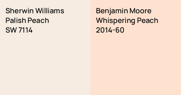 Sherwin Williams Palish Peach vs. Benjamin Moore Whispering Peach ...