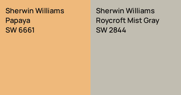 Sherwin Williams Papaya vs. Sherwin Williams Roycroft Mist Gray comparison