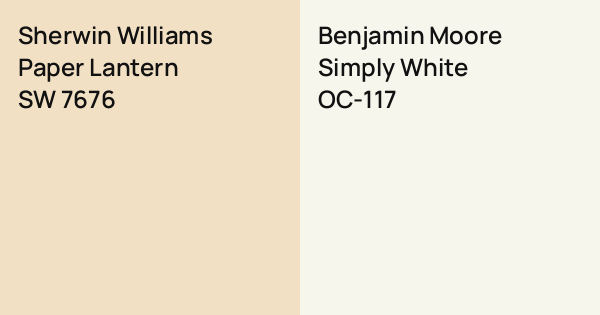 Sherwin Williams Paper Lantern vs. Benjamin Moore Simply White comparison