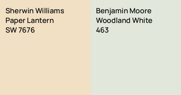 Sherwin Williams Paper Lantern vs. Benjamin Moore Woodland White comparison