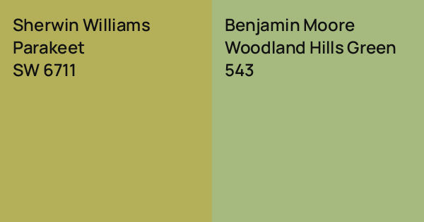 Sherwin Williams Parakeet vs. Benjamin Moore Woodland Hills Green ...