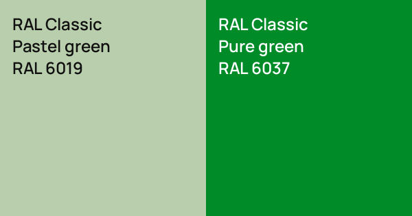 RAL Classic Pastel green vs. RAL Classic Pure green comparison