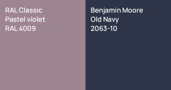 RAL Classic Pastel violet vs. Benjamin Moore Old Navy comparison