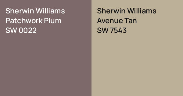 Sherwin Williams Patchwork Plum vs. Sherwin Williams Avenue Tan comparison