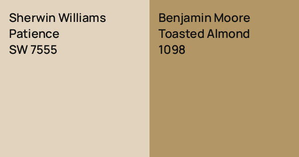 Sherwin Williams Patience vs. Benjamin Moore Toasted Almond comparison