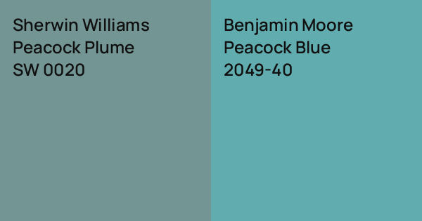 Sherwin Williams Peacock Plume vs. Benjamin Moore Peacock Blue comparison