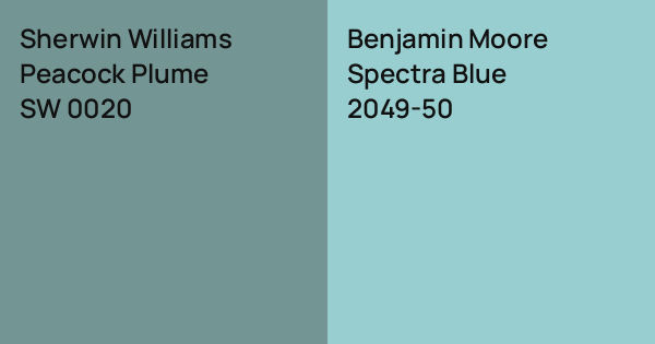 Sherwin Williams Peacock Plume vs. Benjamin Moore Spectra Blue comparison
