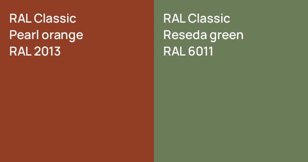 RAL Classic Pearl orange vs. RAL Classic Reseda green comparison
