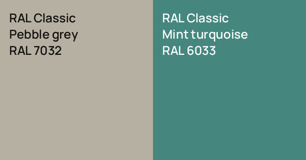 RAL Classic Pebble grey vs. RAL Classic Mint turquoise comparison