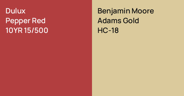 Dulux Pepper Red vs. Benjamin Moore Adams Gold comparison