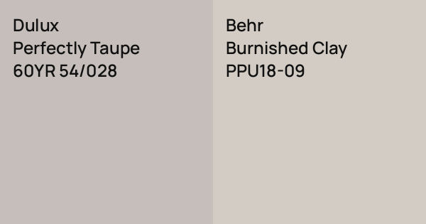 Dulux Perfectly Taupe vs. Behr Burnished Clay comparison