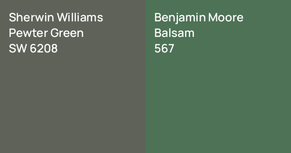 Sherwin Williams Pewter Green vs. Benjamin Moore Balsam comparison