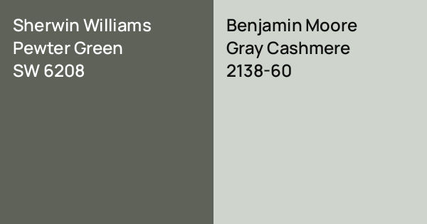 Sherwin Williams Pewter Green vs. Benjamin Moore Gray Cashmere comparison