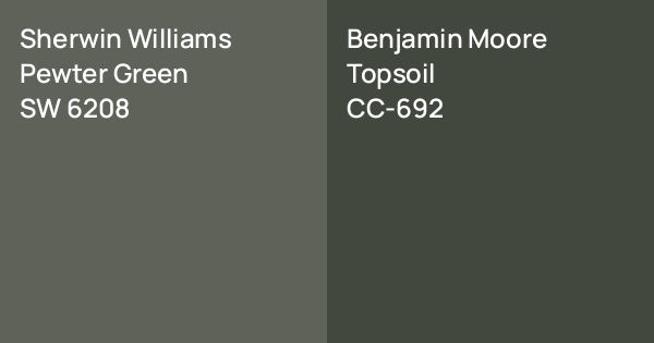 Sherwin Williams Pewter Green vs. Benjamin Moore Topsoil comparison