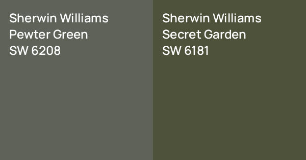 Sherwin Williams Pewter Green vs. Sherwin Williams Secret Garden comparison