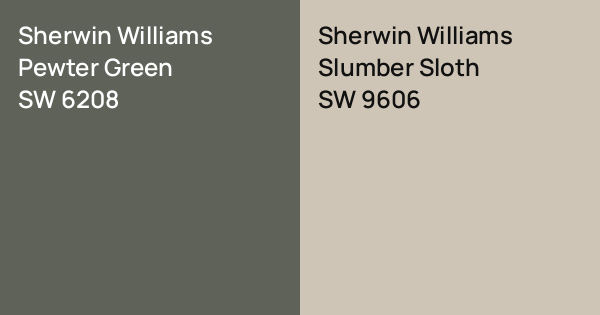 Sherwin Williams Pewter Green vs. Sherwin Williams Slumber Sloth comparison