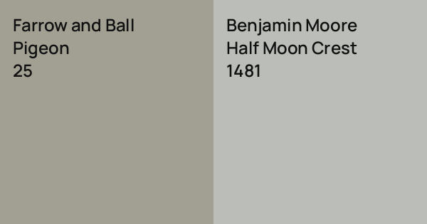 Farrow and Ball Pigeon vs. Benjamin Moore Half Moon Crest comparison