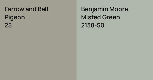 Farrow and Ball Pigeon vs. Benjamin Moore Misted Green comparison