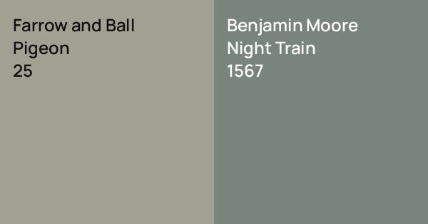 Farrow and Ball Pigeon vs. Benjamin Moore Night Train comparison