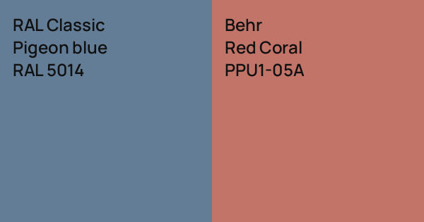RAL Classic Pigeon blue vs. Behr Red Coral comparison