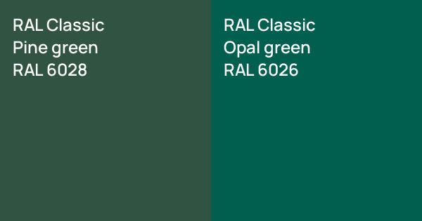 RAL Classic Pine green vs. RAL Classic Opal green comparison