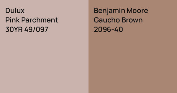 Dulux Pink Parchment vs. Benjamin Moore Gaucho Brown comparison